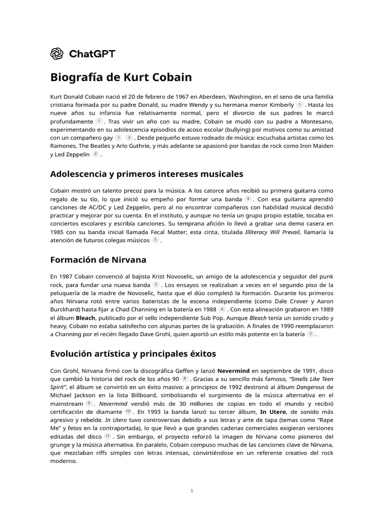Biografía de Kurt Cobain | PDF | Kurt Cobain | Nirvana (banda)