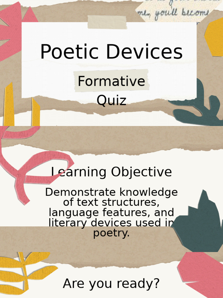 Poetic Devices and Language Features Quiz Presentation in Brown ...