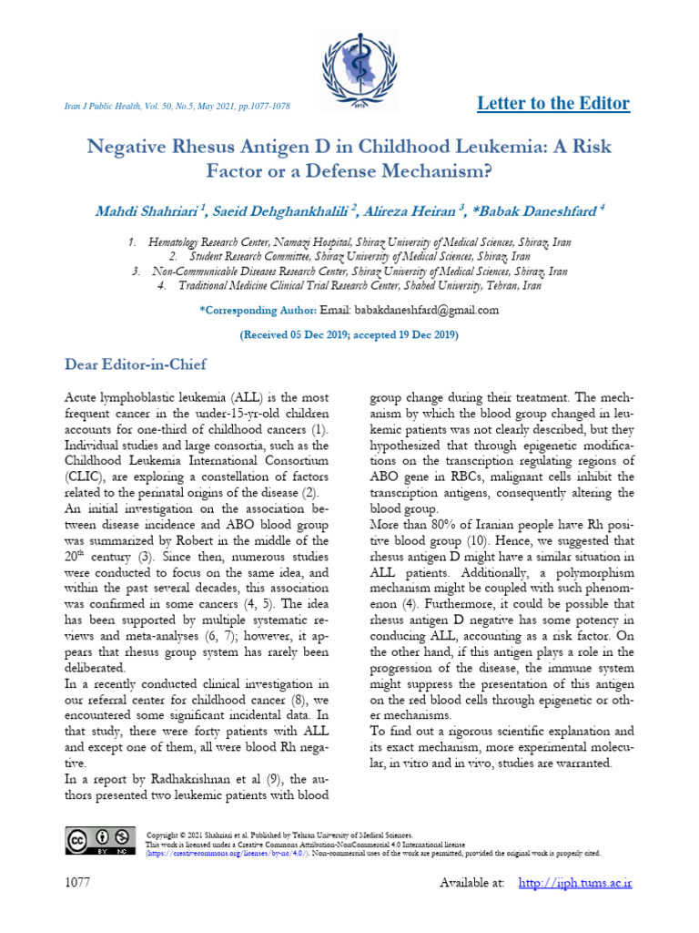 Negative Rhesus Antigen D in Childhood L | PDF | Blood Type | Leukemia