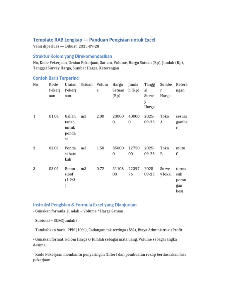03 Template RAB Lengkap v2 | PDF