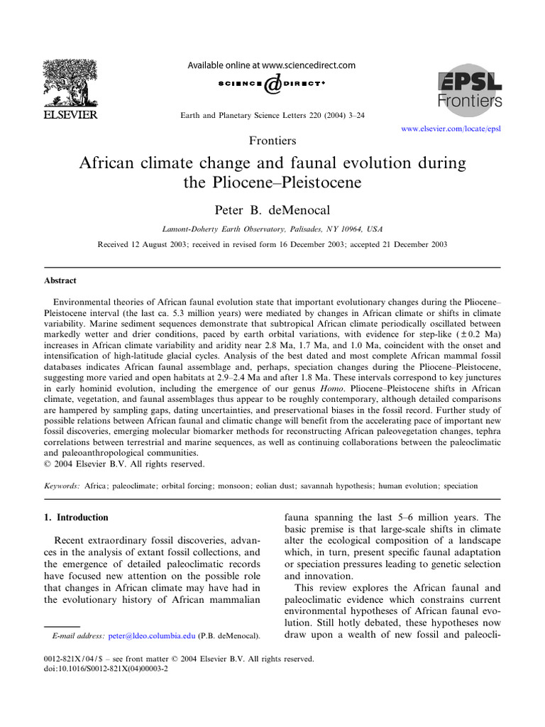 African Climate Change and Faunal Evolution | PDF | Pliocene | Hominidae