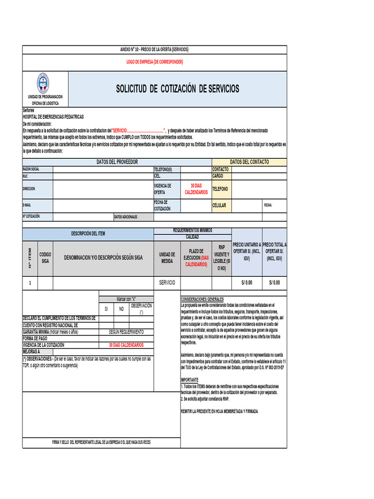 Formato Solicitud de Cotizacion de Servicios | PDF