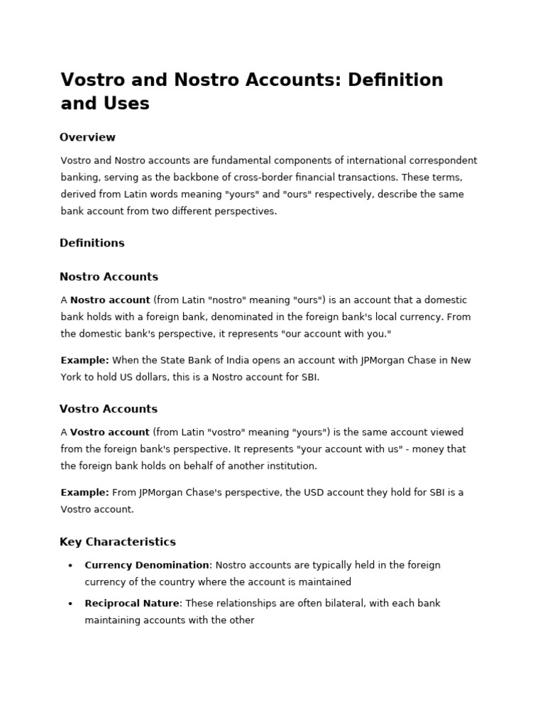 Vostro and Nostro Accounts Explained | PDF | Banks | Foreign Exchange ...