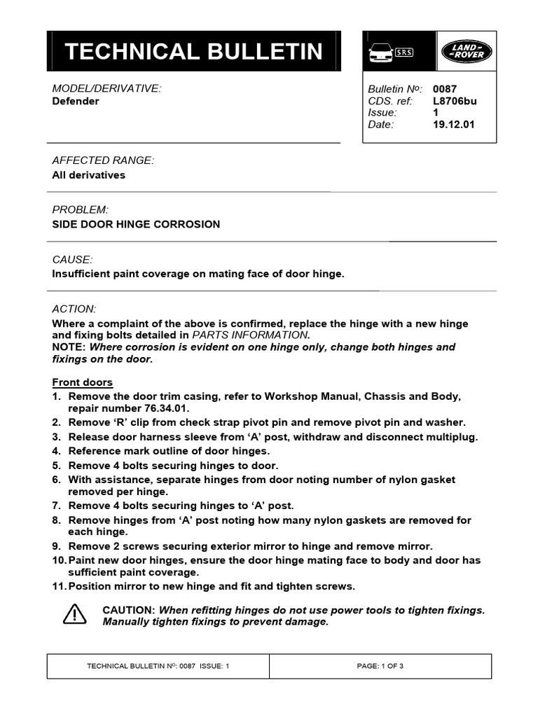 Bulletin Side Door Hinge Corrosion (Rover) (Z-Library) | PDF | Door | Screw
