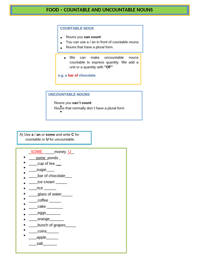 Countable - Uncountable N Assignment | PDF | Noun | Quantity