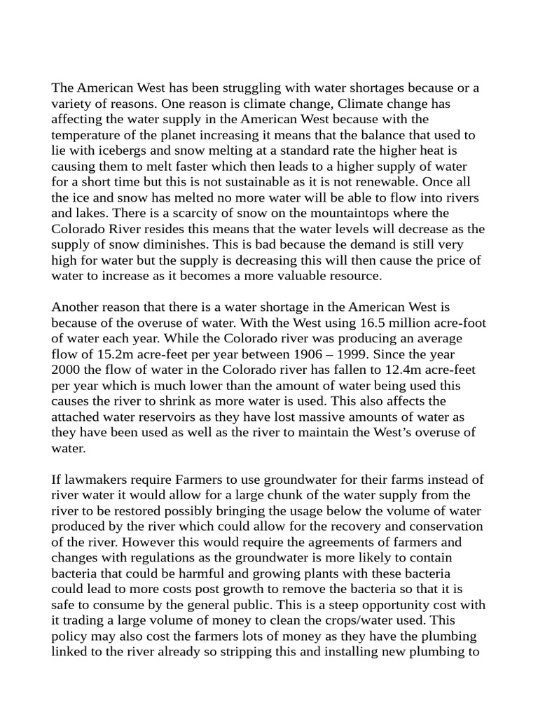 HomeWork 2. American West Water Shortage. | PDF | Water Scarcity | Water