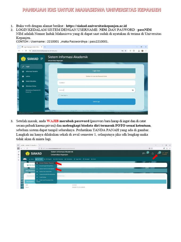 Panduan Mengisi Krs Di Siakad Untuk Mahasiswa Universitas Kepanjen | PDF