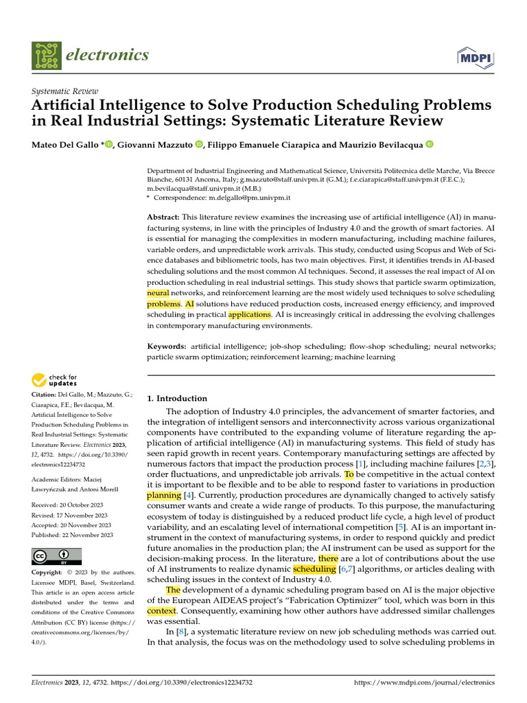 Artificial Intelligence To Solve Production Scheduling Problems in Real ...