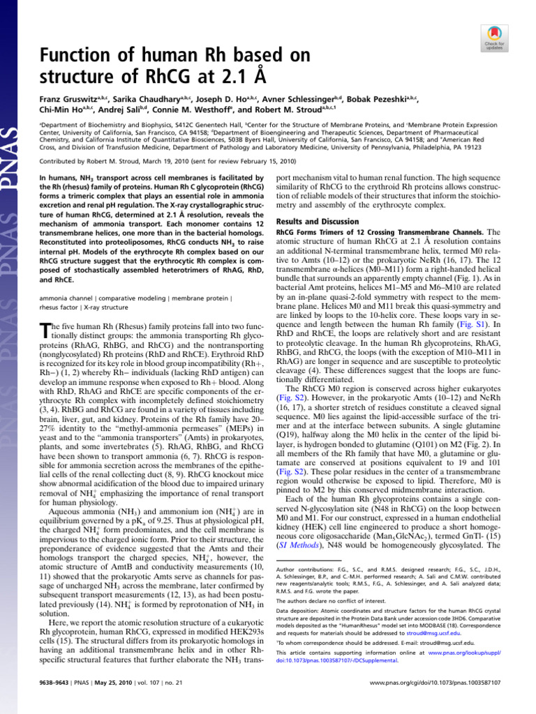 Gruswitz Et Al 2010 Function of Human RH Based On Structure of RHCG at ...