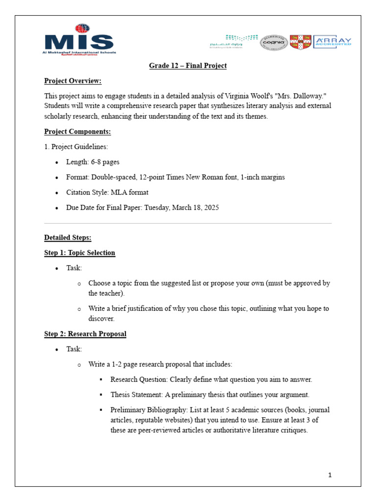 Grade 12 - Final Project 2 | PDF | Mrs Dalloway | Thesis