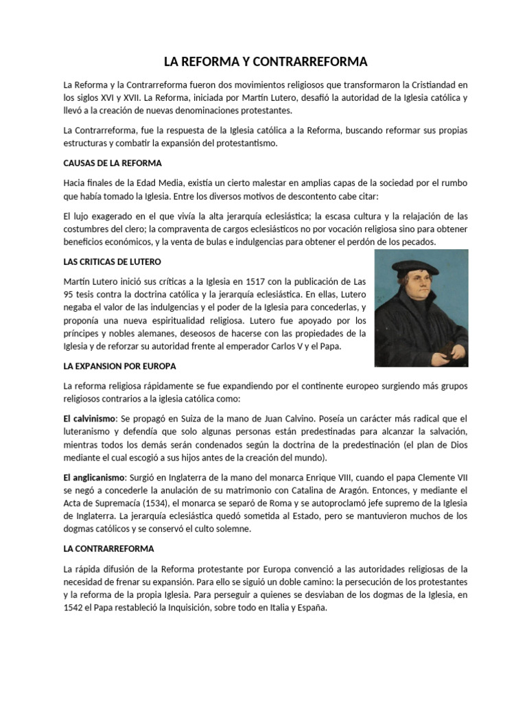 Reforma y Contrarreforma: Impacto Religioso | PDF | Iglesia Católica ...