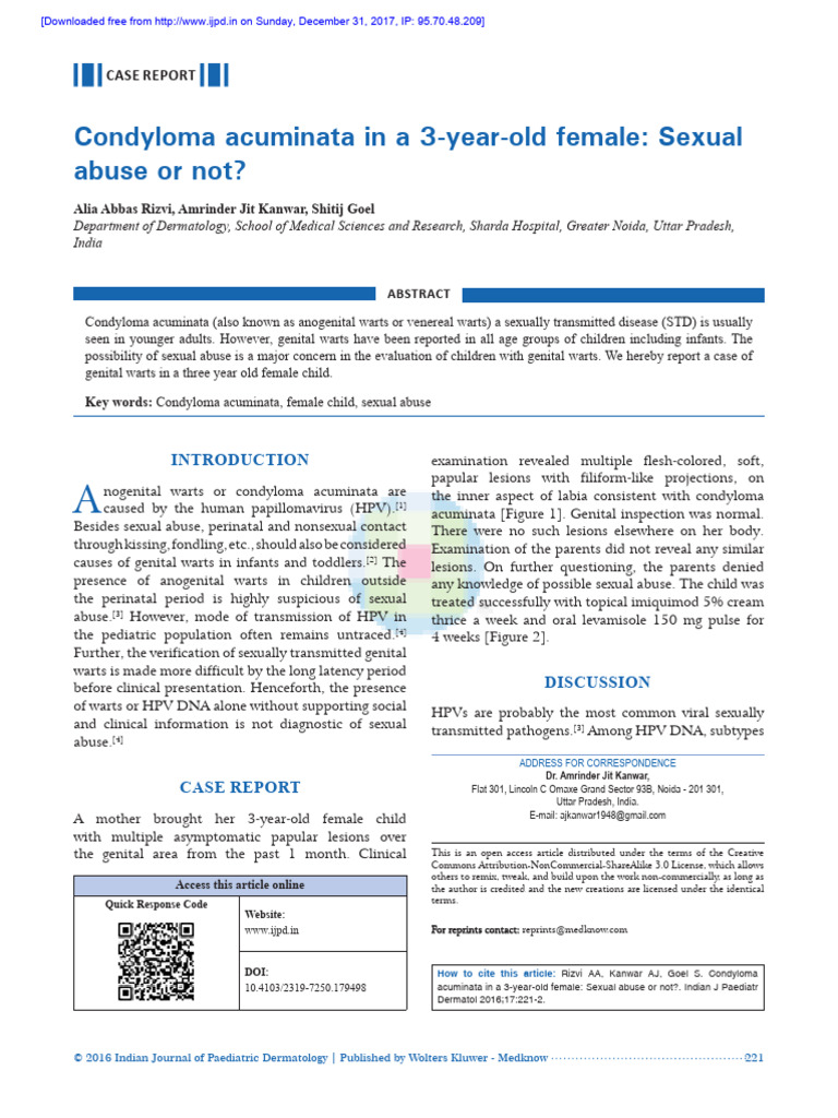 Condyloma Acuminata in A 3-Year-Old Female Sexual | PDF | Diseases And ...