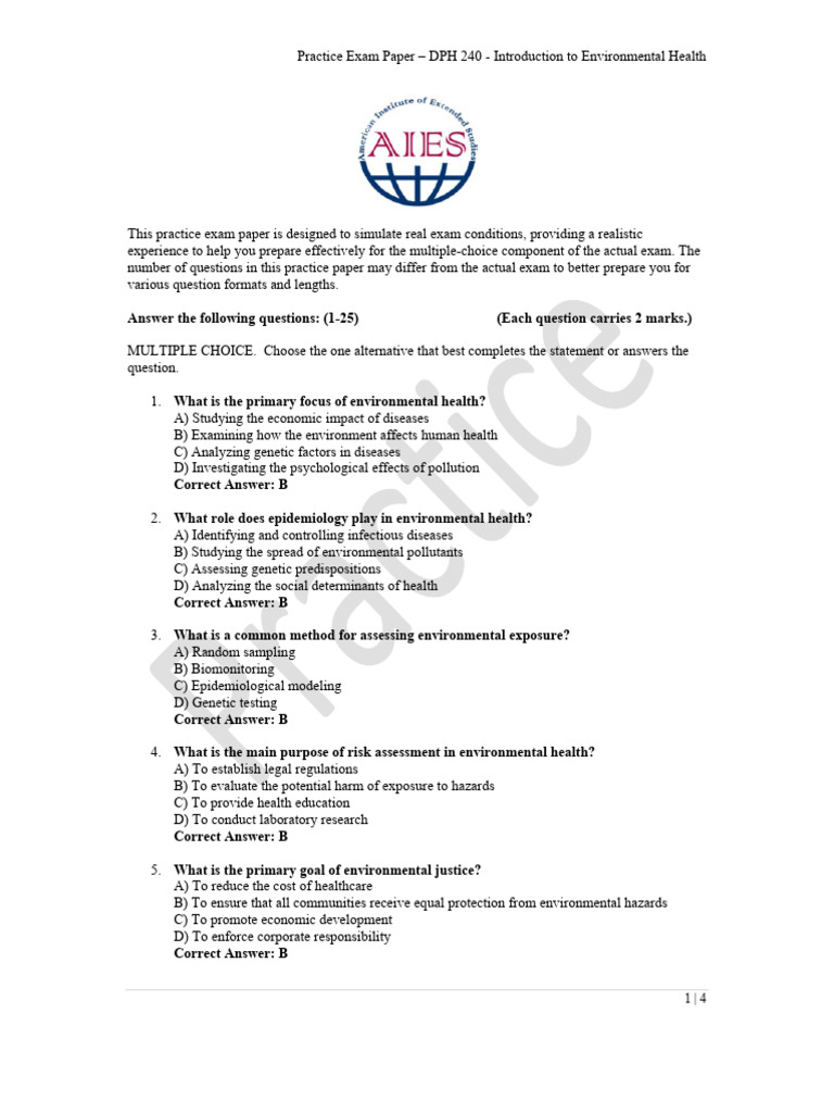 DPH 240 Environmental Health Practice Exam | PDF | Agriculture ...