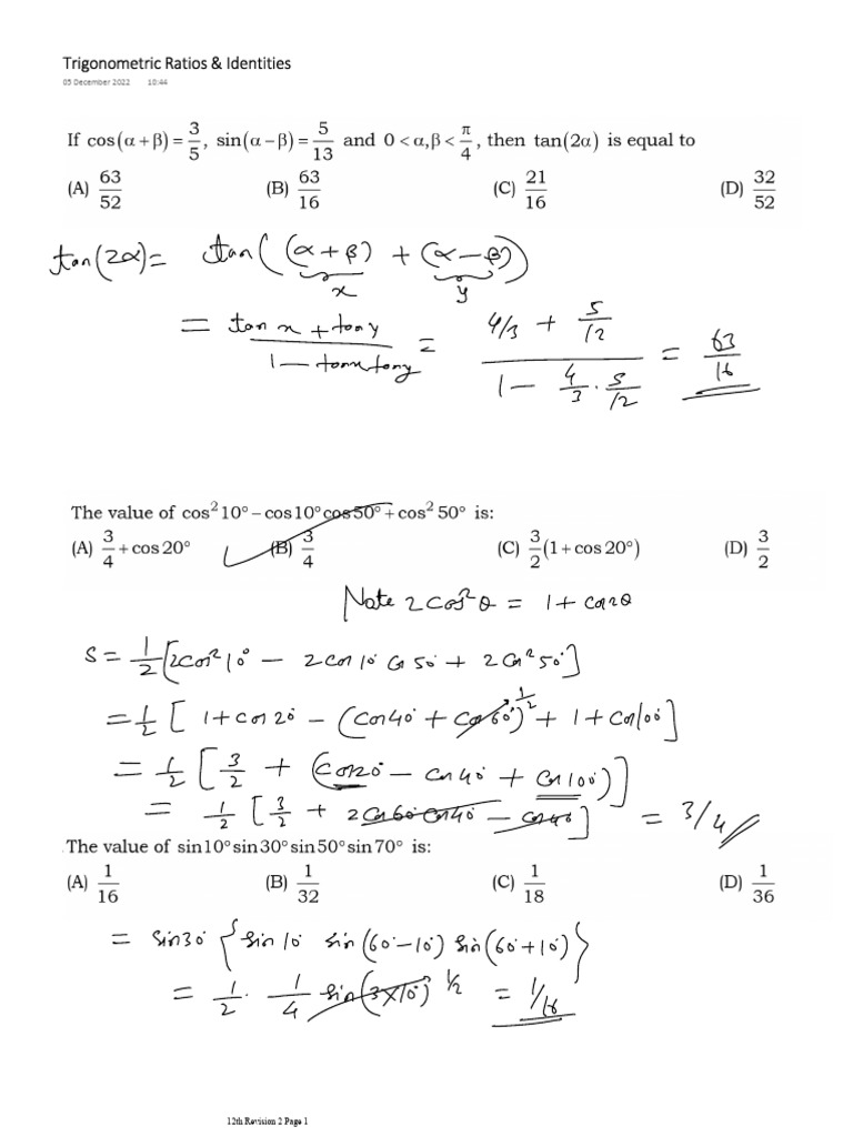 Trigonometric Ratios and Identities Guide | PDF