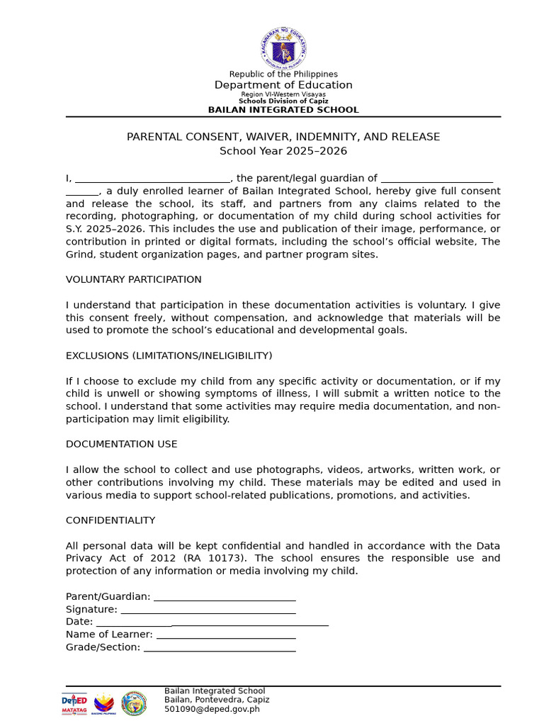 Parent Waiver Data Privacy Act | PDF