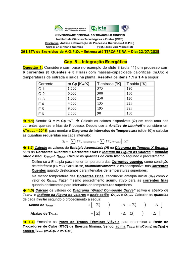 LISTA 2 para Avaliacao2 Caps 5-7 2025-1s Julho 25 | PDF | Calor ...