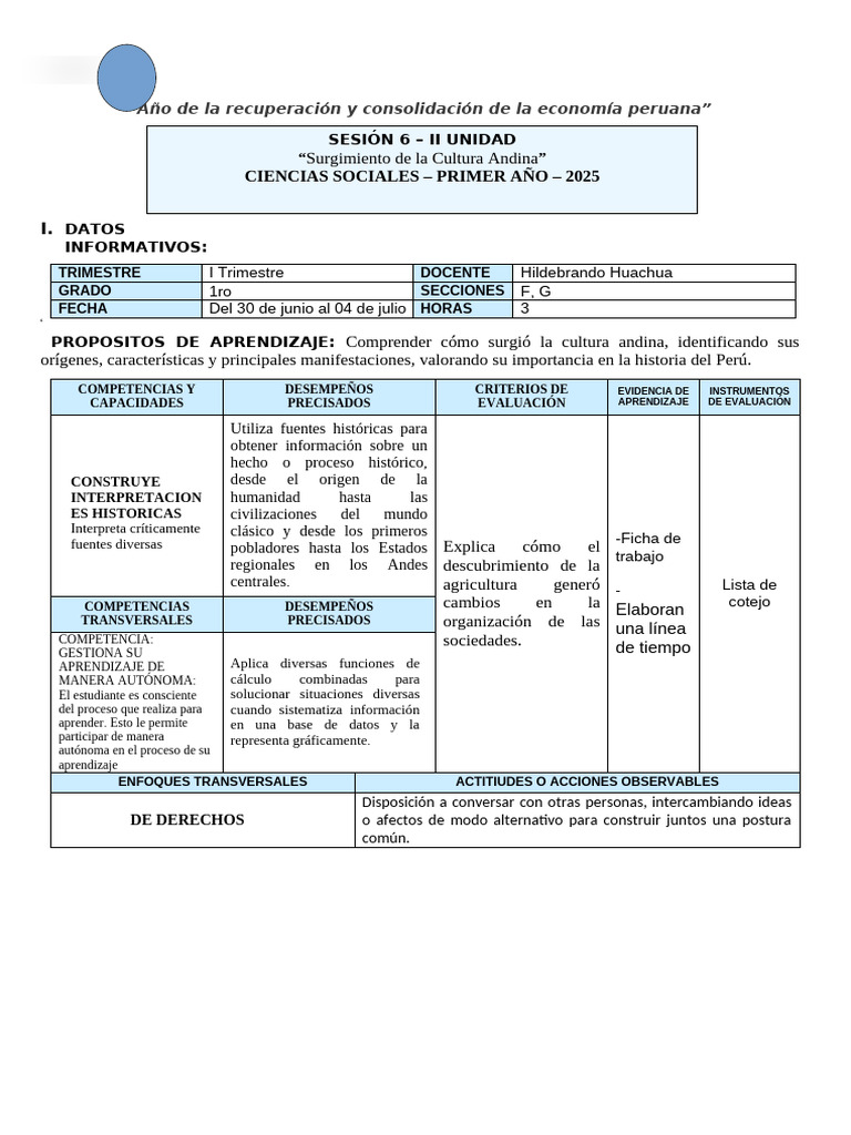 Cultura Andina: Orígenes y Manifestaciones | PDF | Aprendizaje | Evaluación