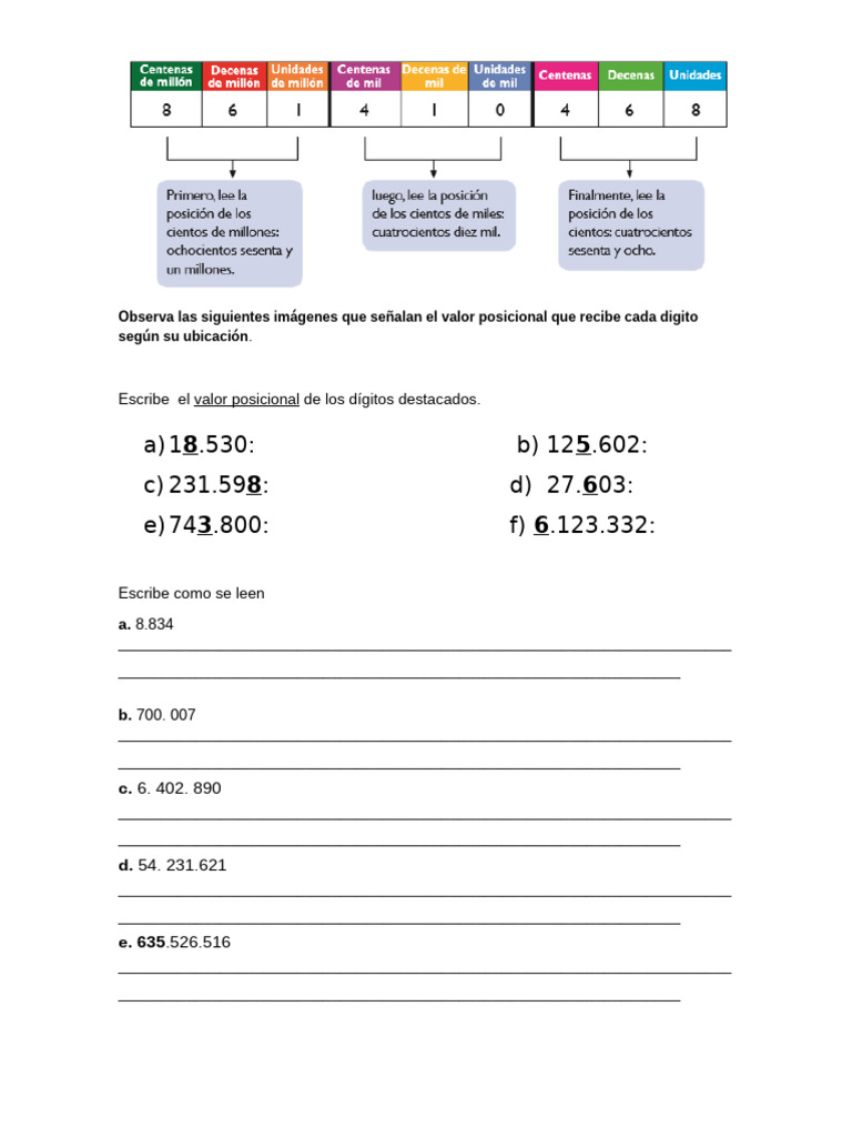 Valor Posicional de Dígitos en Números | PDF