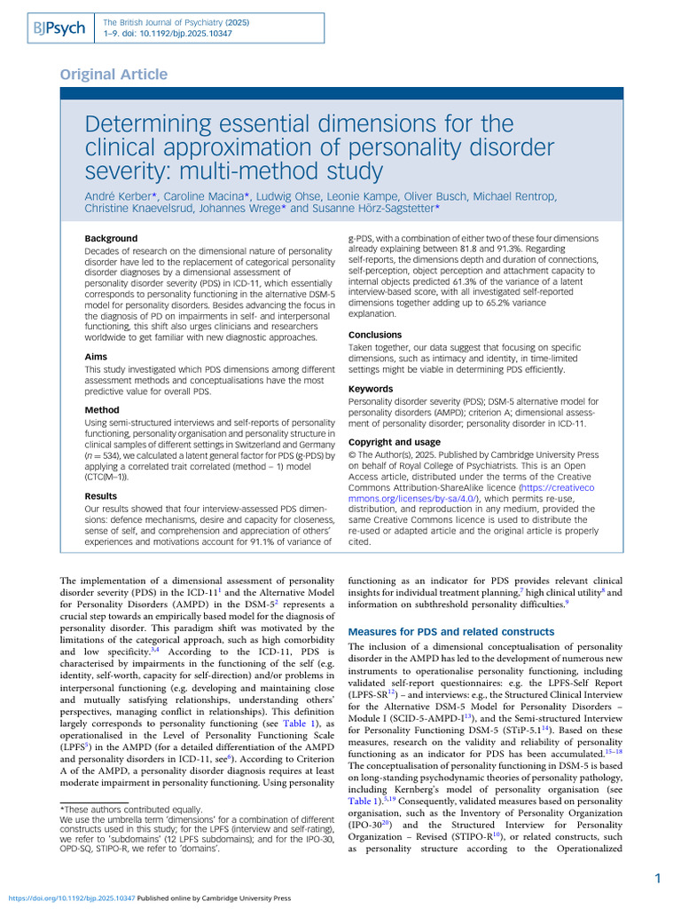 Dimensional Assessment of Personality Disorder | PDF | Personality ...