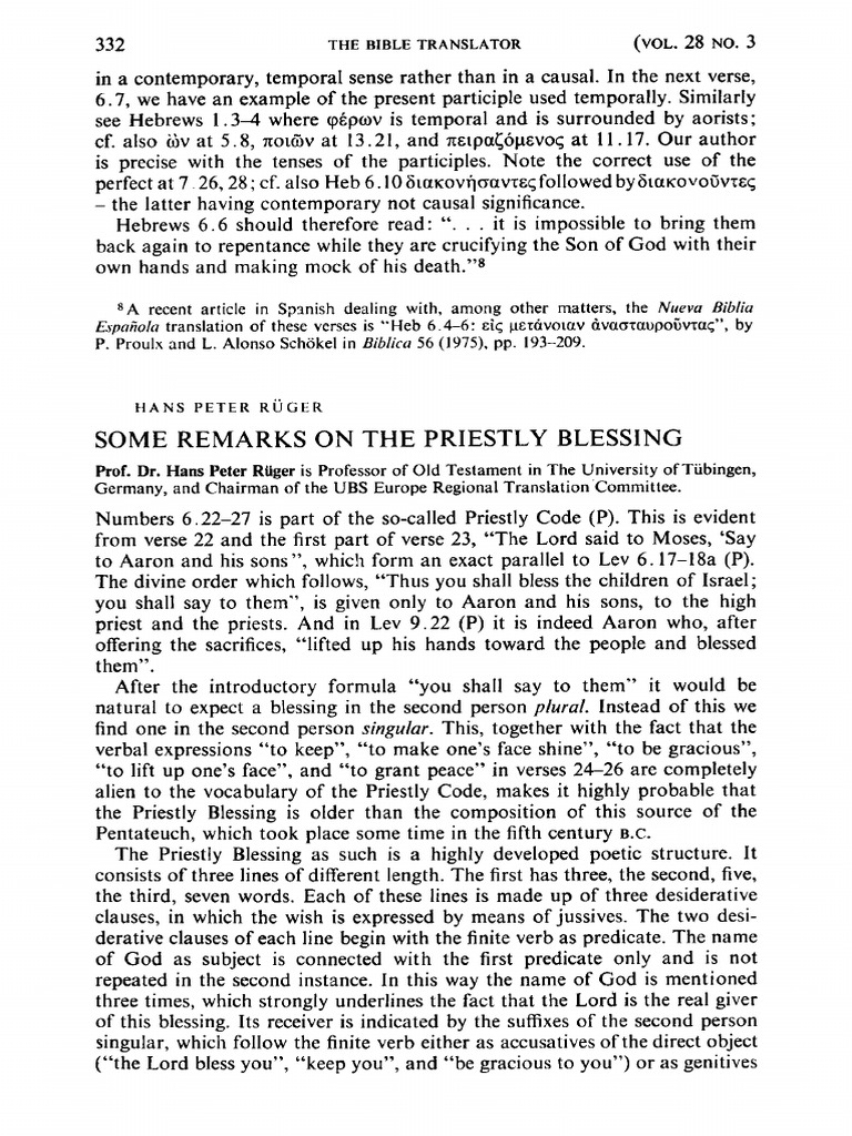 Some Remarks On The Priestly Blessing | PDF | Hermeneutics