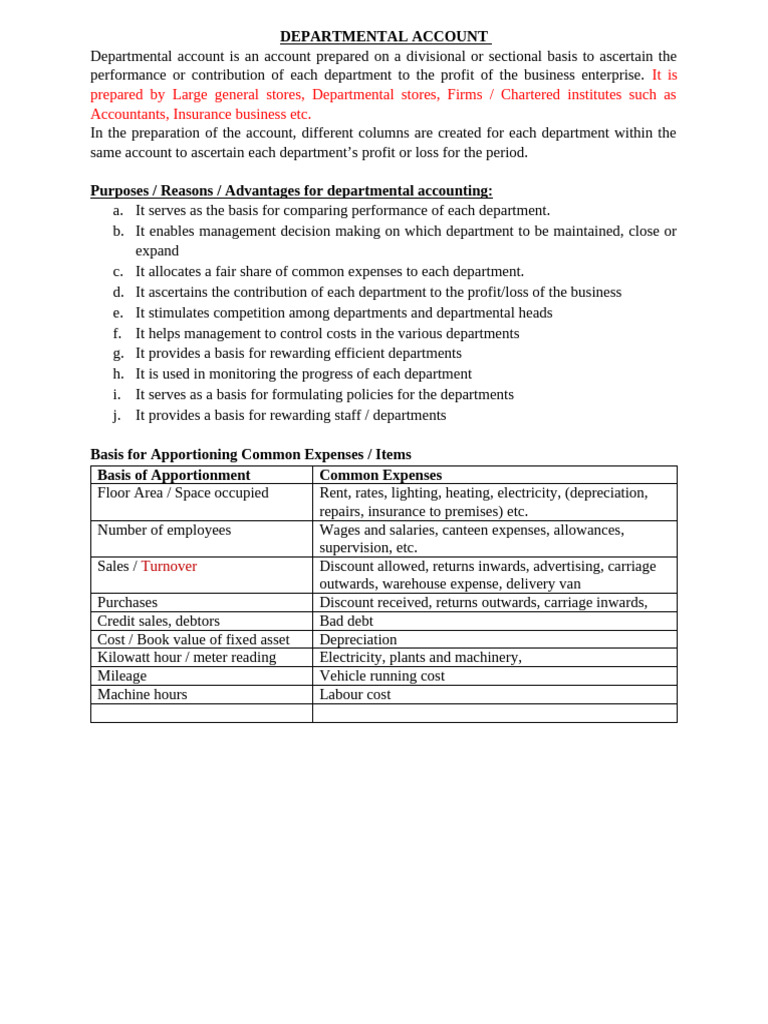 Notes - Departmental Account | PDF | Expense | Depreciation