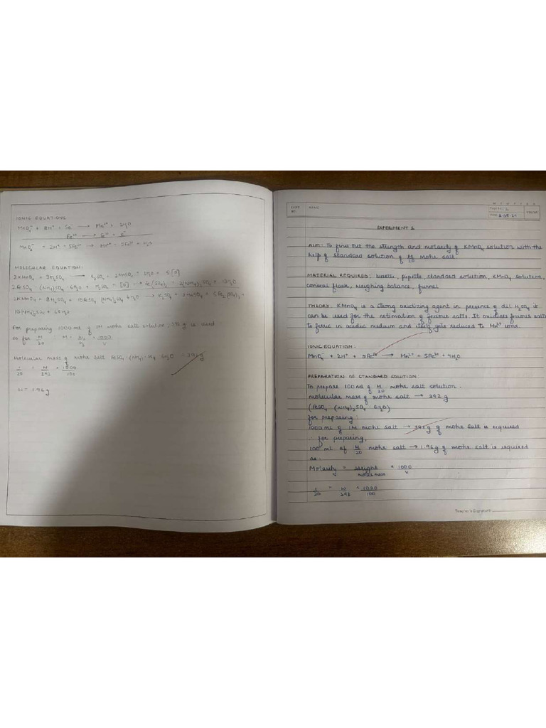 Experiment - 1 KMnO4 Vs Mohr Salt (0.05M) | PDF