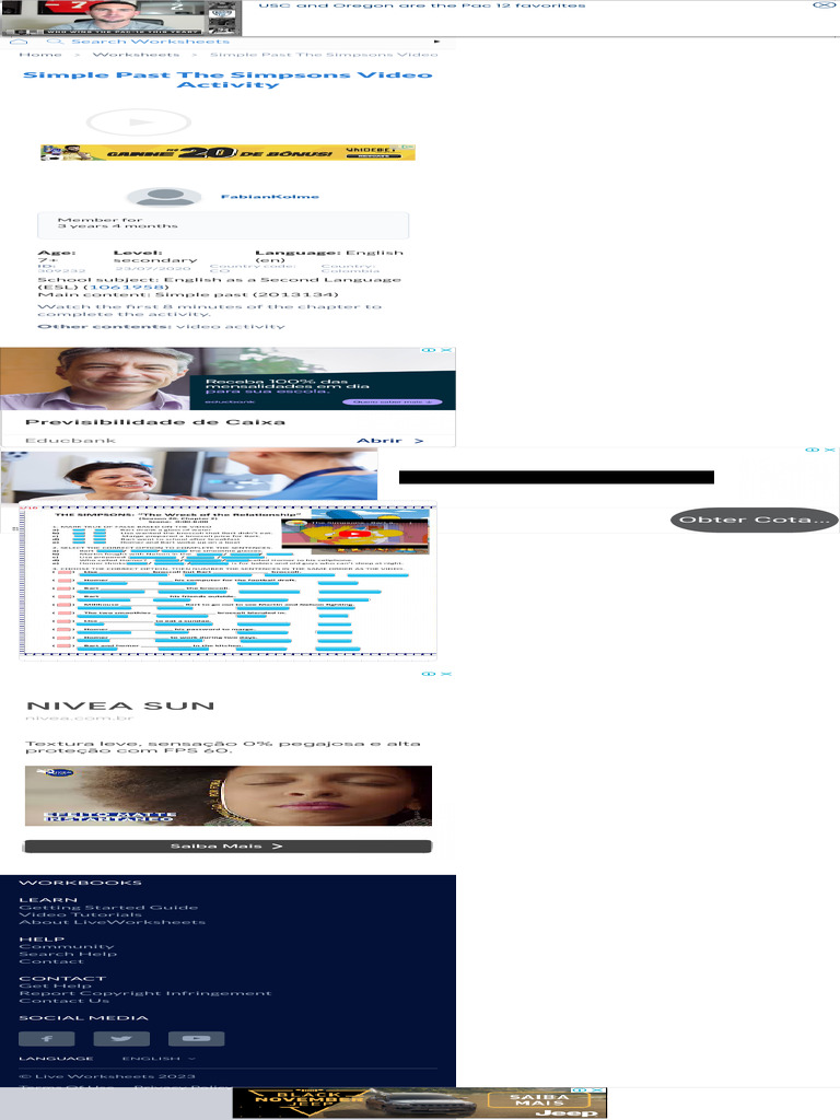 Simple Past The Simpsons Video Activity Worksheet Live Worksheets | PDF