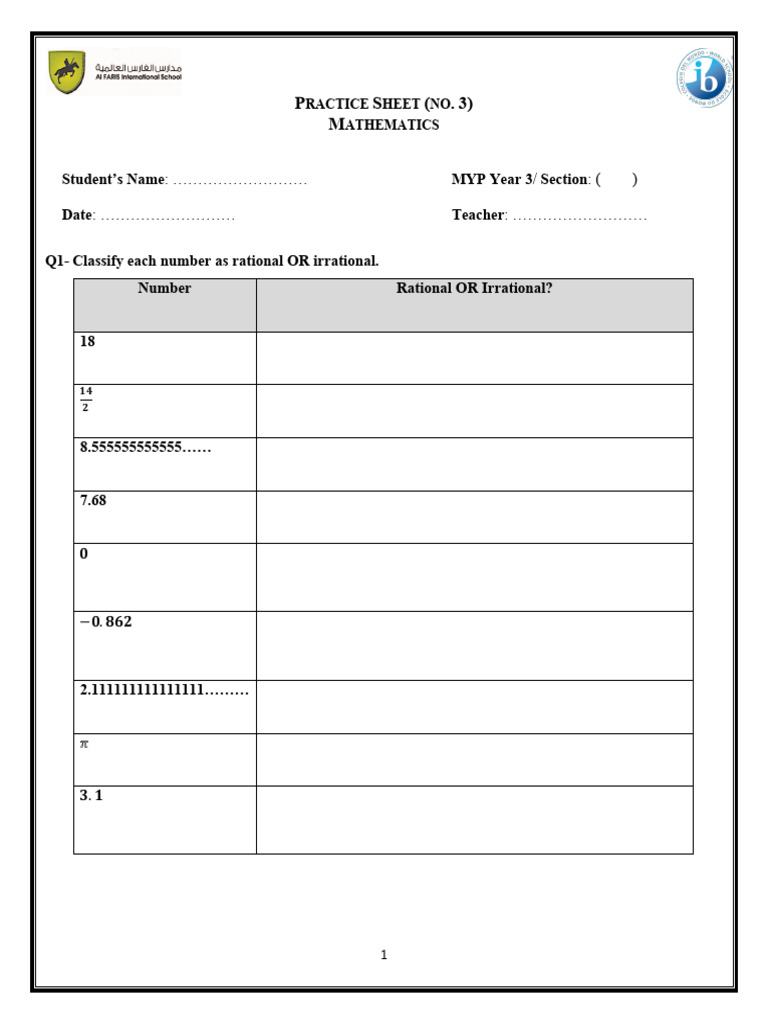 Y3 Mathematics Practice Sheet 3 | PDF