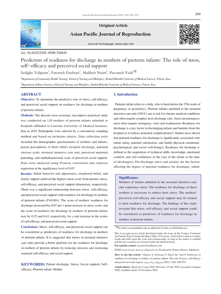 Predictors of Readiness For Discharge in Mothers.4 | PDF | Self ...