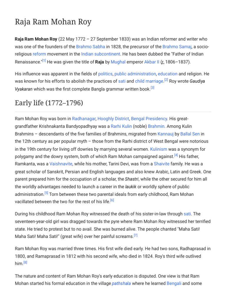 Raja Ram Mohan Roy: Reformer and Scholar | PDF