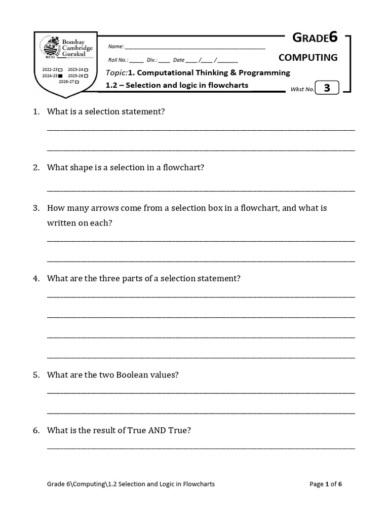 Computing - G6 - ASSIGNMENT 1.2 Worksheet 3 | PDF | Boolean Algebra ...