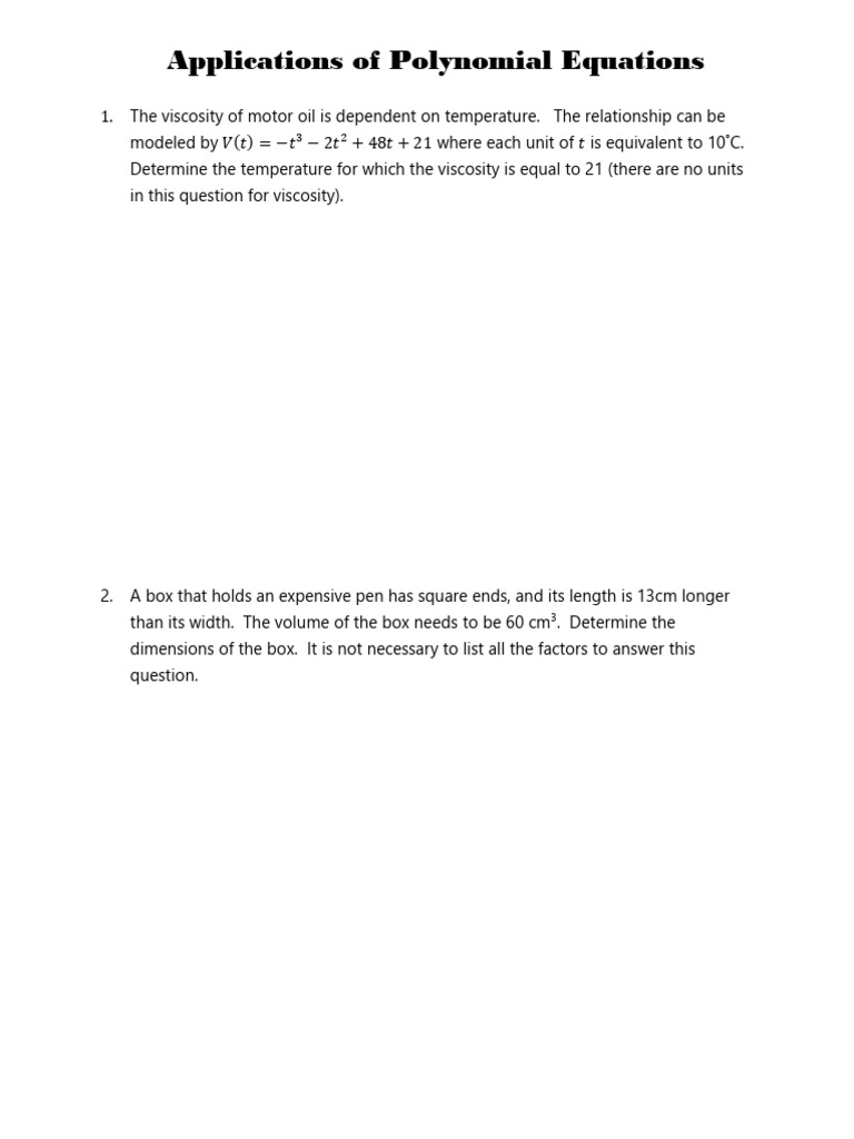 2.7 Polynomial Equation Application Lesson | PDF