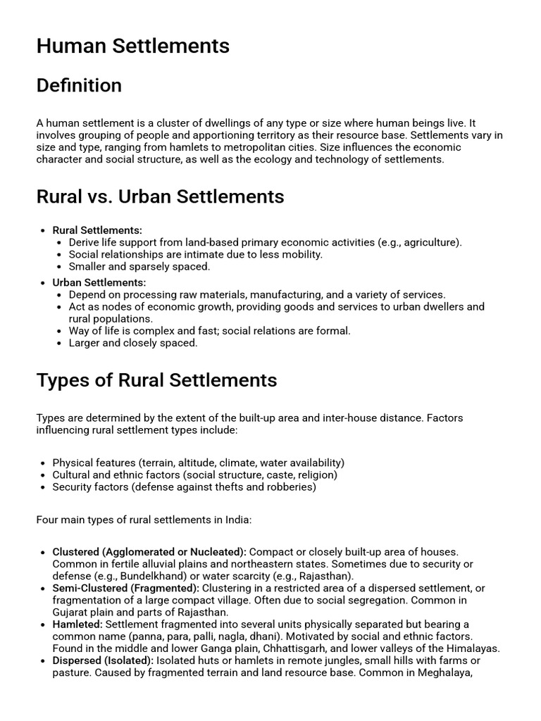 Understanding Human Settlements Types | PDF | City | Economies