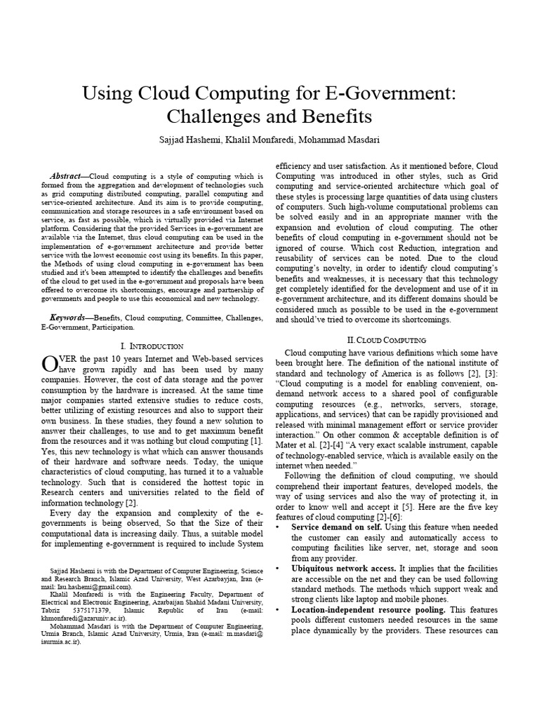 Using Cloud Computing For E Government Challenges and Benefits | PDF | Cloud Computing | E ...