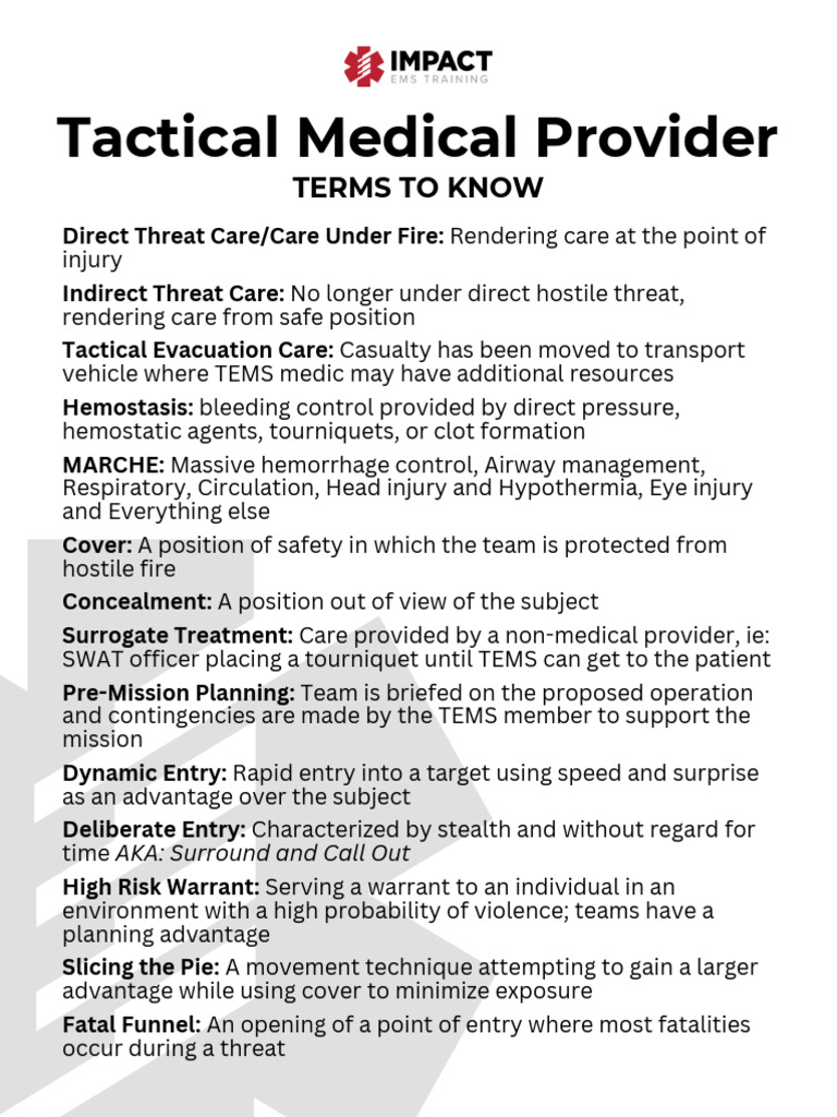 Tactical Medical Provider Terminology Guide | PDF | Bleeding | Hemostasis