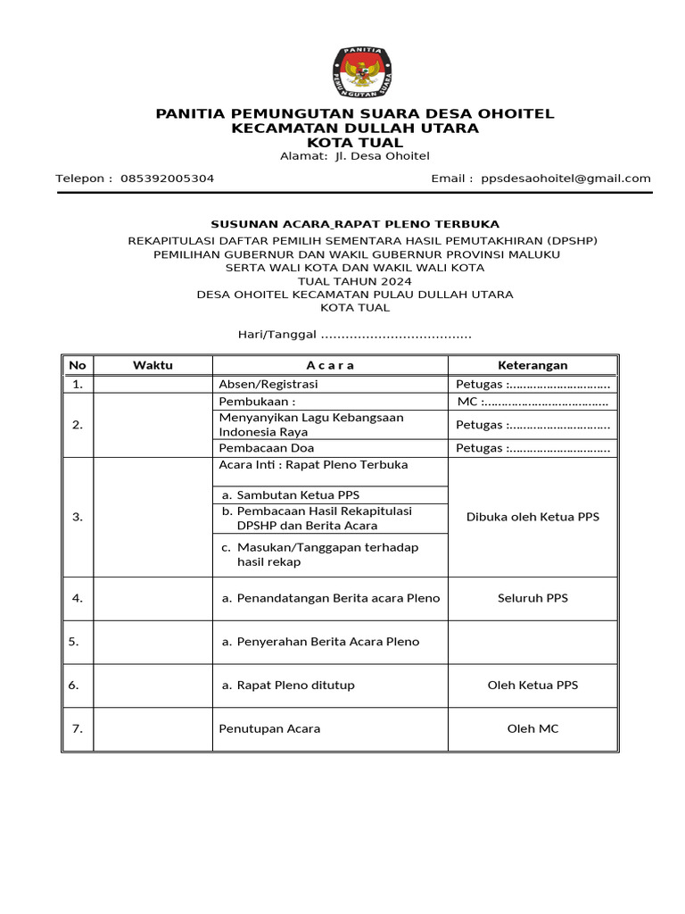 Susunan Acara Pleno DPHP PPS - PPK | PDF