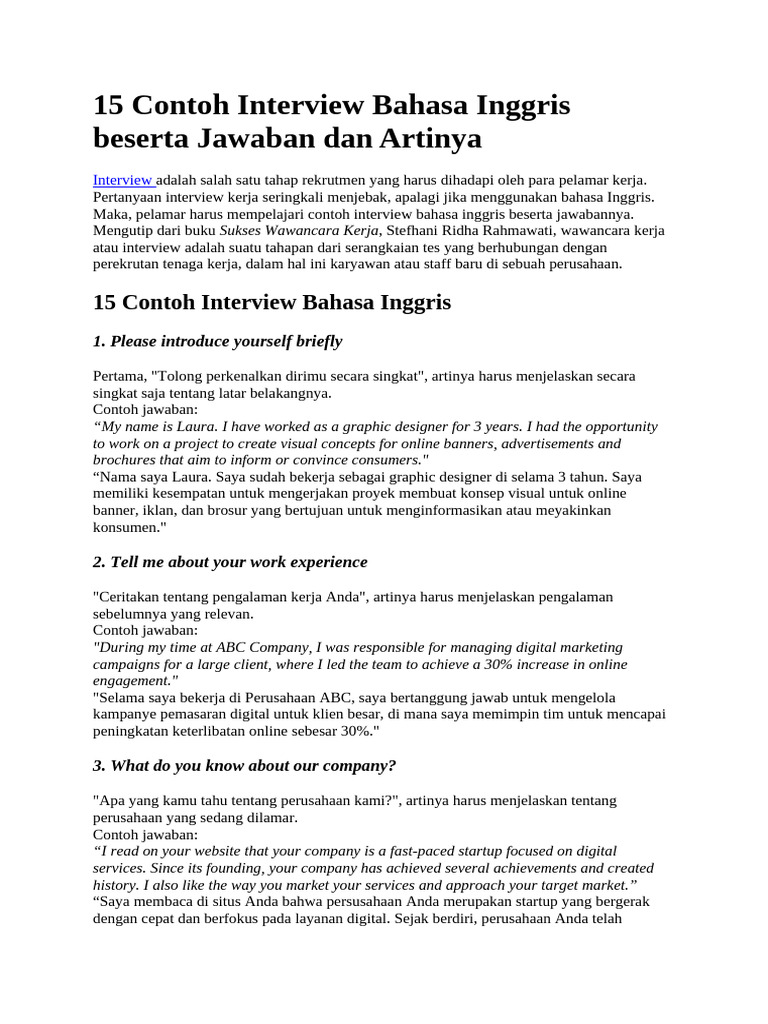 15 Contoh Interview B Ing | PDF