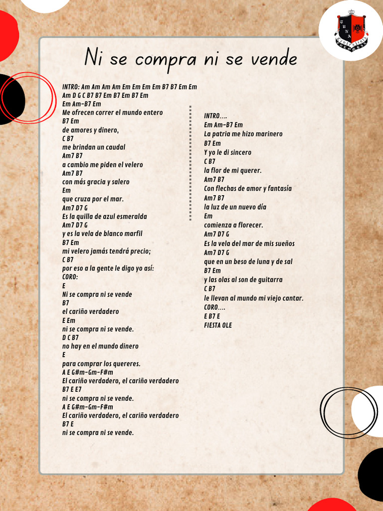 Letra y acordes: "Ni se compra ni se vende" | PDF