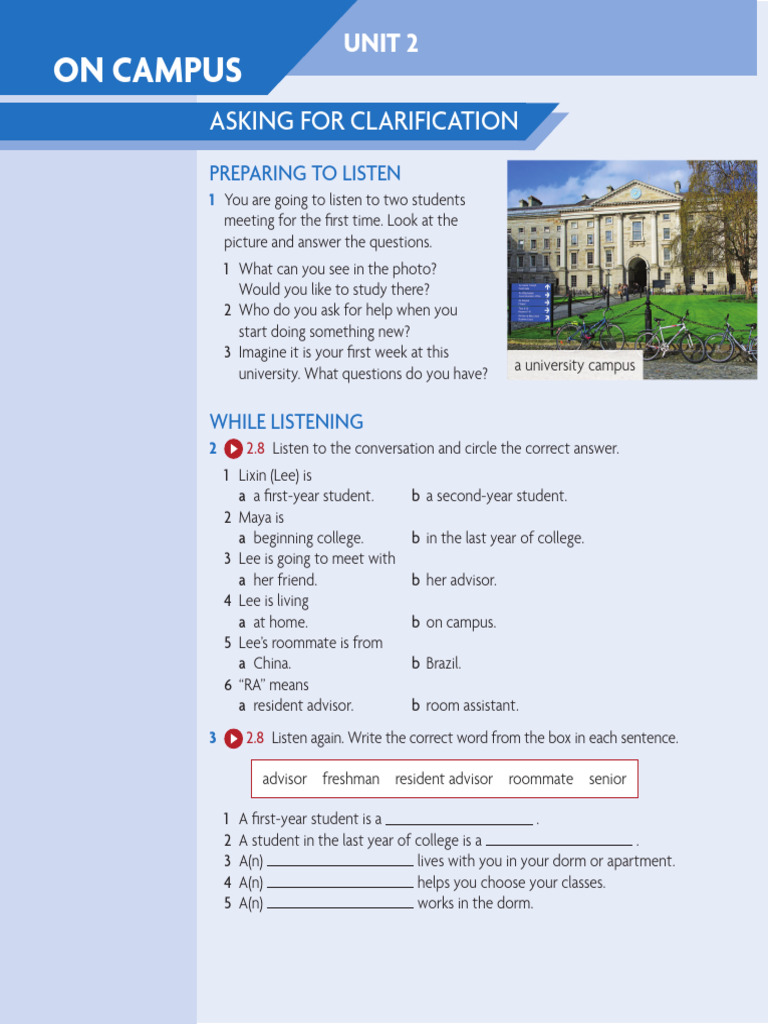 Listening and Speaking 1 On Campus Unit 2 | PDF