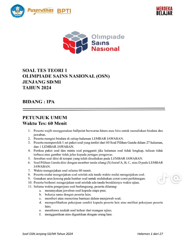 Contoh Soal Osn Ipa 2024 | PDF