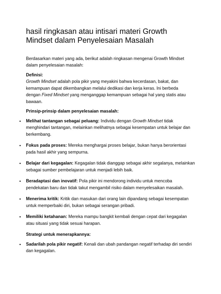 Intisari Growth Mindset untuk Pemecahan Masalah | PDF