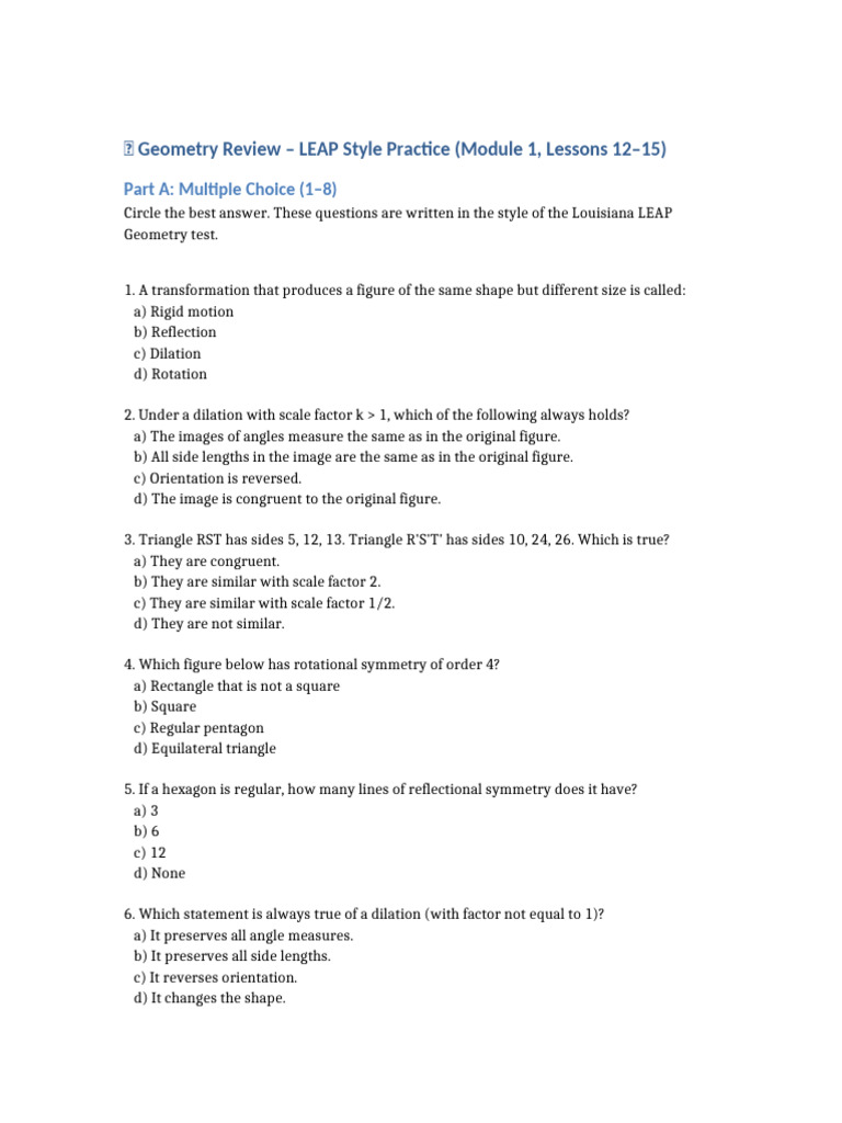 Geometry LEAP Practice: Transformations & Symmetry | PDF | Shape | Triangle