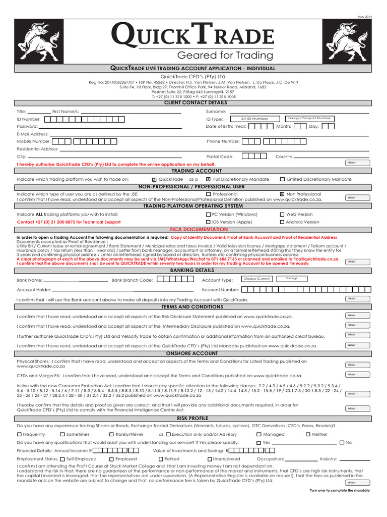 QuickTrade Mandate For New Clients | PDF