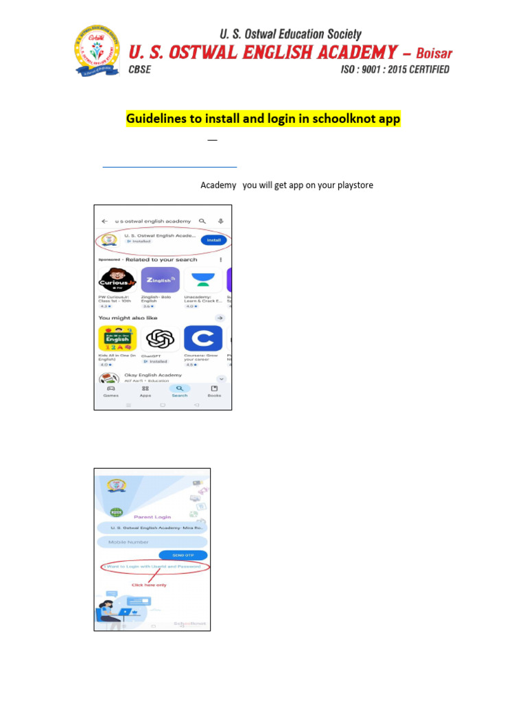 Guidelines To Install and Login in Schoolknot App | PDF
