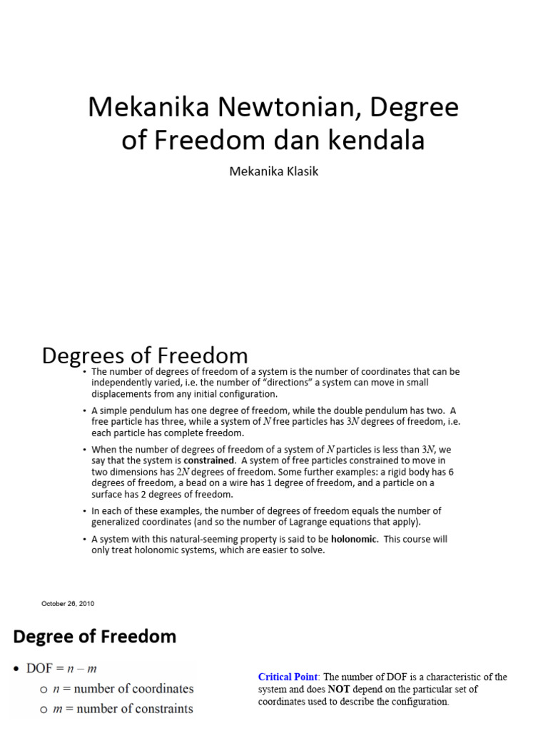 Degree of Freedom, Constrain and Lagrange Multiplier | PDF | Lagrangian ...