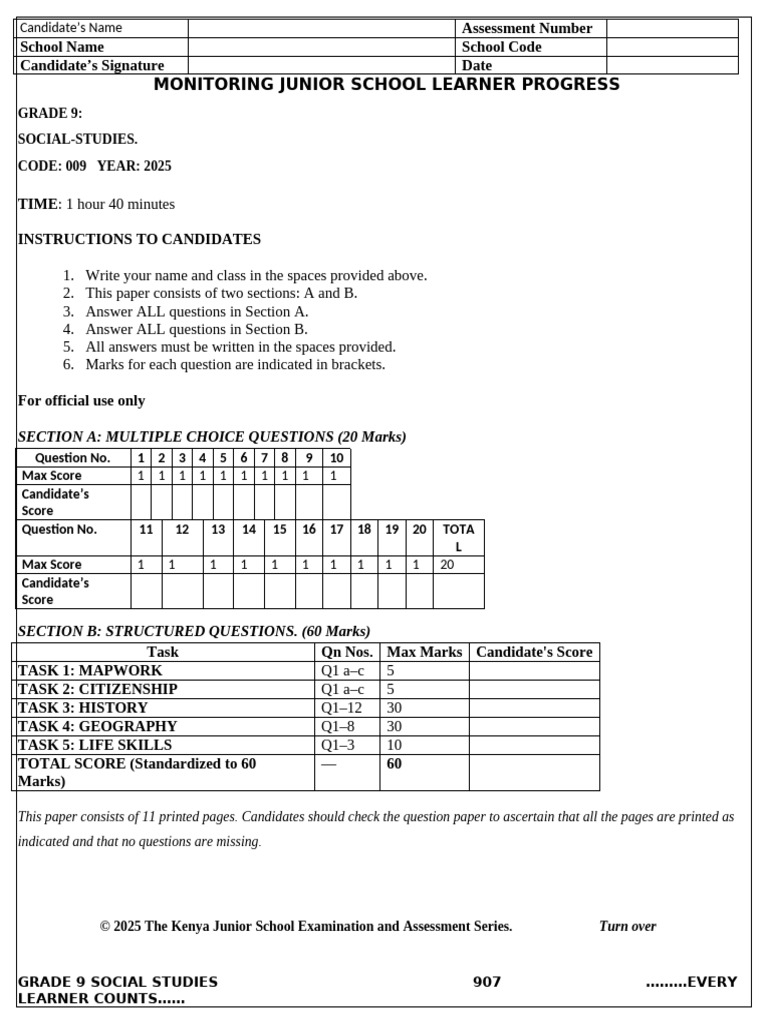 Grade 9 Social Studies Assessment | PDF