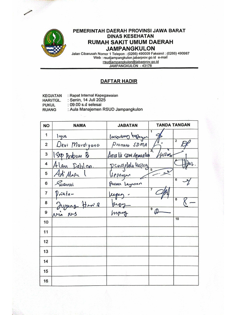 Daftar Hadir Rapat Internal | PDF