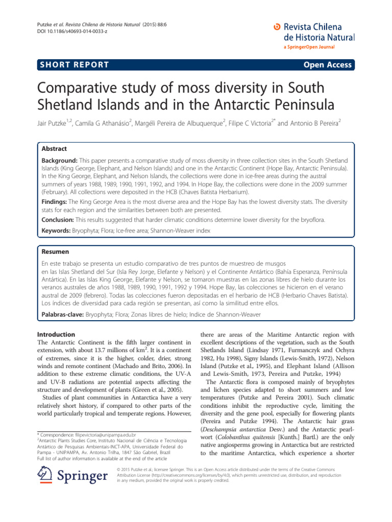 Comparative Study of Moss Diversity in South | PDF | Antarctica | Statistics