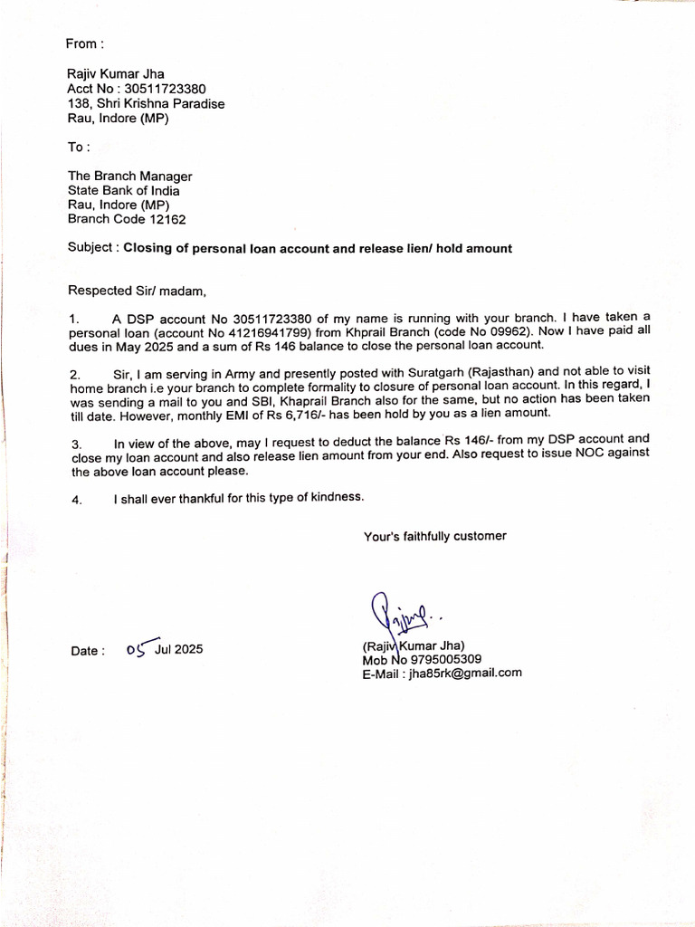 Application For Closing of Loan Account | PDF