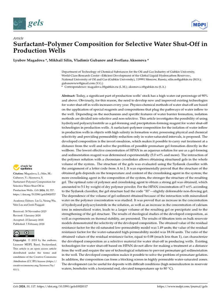 Surfactant-Polymer Composition For Selective Water Shut-Off in ...